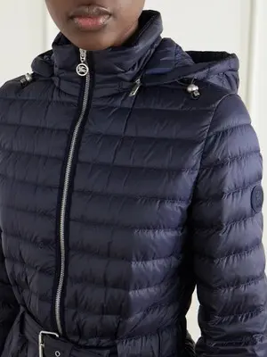 Burberry Hooded Belted Quilted Shell Coat - Blue