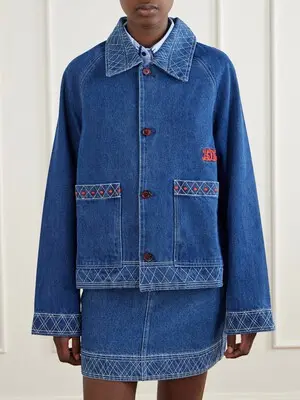 BODE Embroidered Denim Jacket - Blue