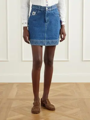 BODE Embroidered Cotton Mini Skirt - Blue