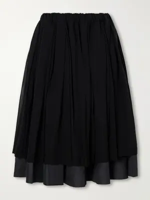 Comme Des Garçons Layered Gathered Georgette And Organza Midi Skirt - Black