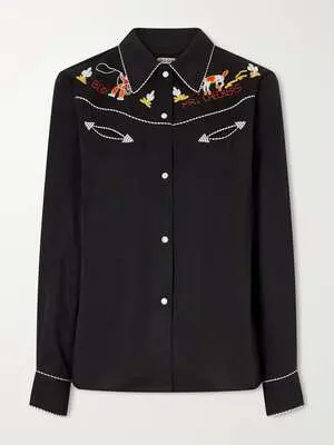 BODE Checkers Western Embroidered Poplin Blouse