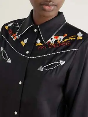 BODE Checkers Western Embroidered Poplin Blouse