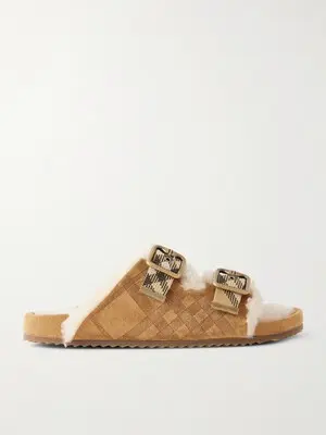 Burberry Shearling-trimmed Suede Sandals - Brown