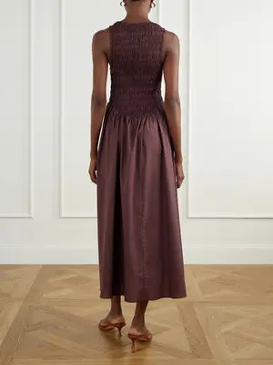 Faithfull The Brand Lucia Shirred Gathered Cotton-poplin Midi Dress - Brown