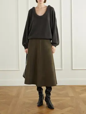 LISA YANG Wool And Cashmere-blend Woven Midi Skirt