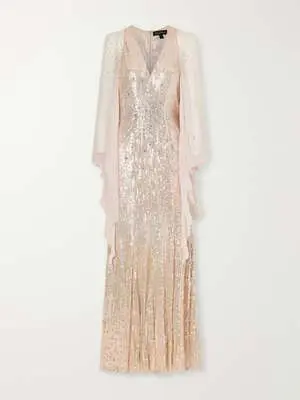 Jenny Packham Lyrical Sequin-embellished Chiffon Gown - Pink