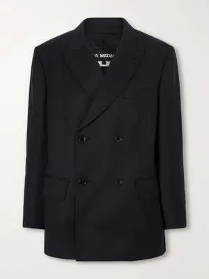 Junya Watanabe Pinstriped Wool-blend Double-breasted Blazer - Black