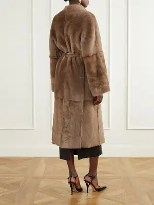 Nour Hammour Davos Belted Shearling Coat - Brown