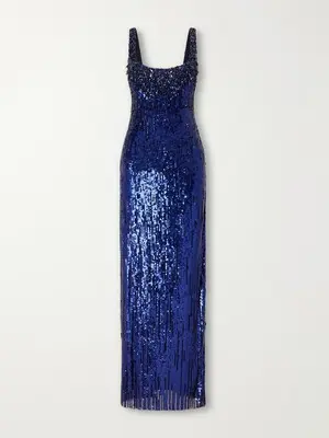 Jenny Packham Rosalie Crystal-embellished Sequined Tulle Gown - Blue