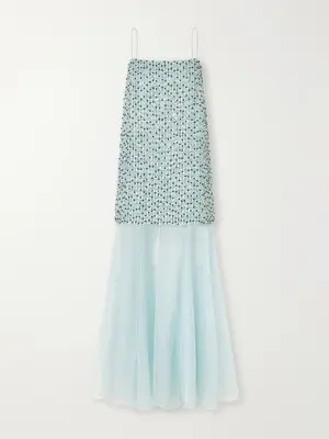 Aje Magnolia Embellished Satin And Tulle Midi Dress Blue