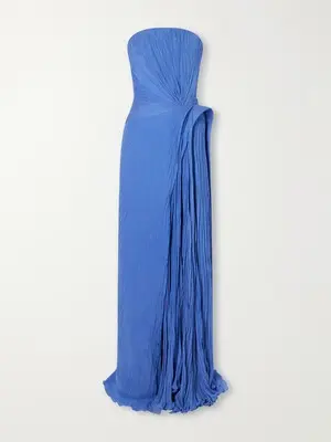 MARMAR HALIM Strapless Plissé Gown Blue