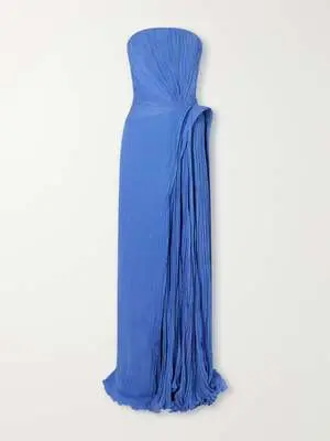 MARMAR HALIM Strapless Plissé Gown - Light Blue