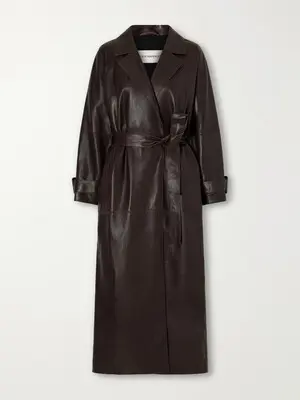 Nour Hammour Staley Belted Leather Coat Brown