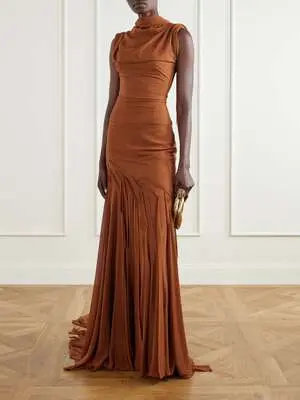 MARMAR HALIM Scarf-detailed Georgette Gown - Copper