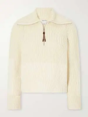 Bottega Veneta Leather-trimmed Ribbed Wool Turtleneck Sweatshirt