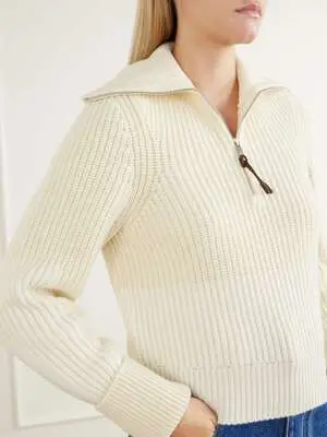 Bottega Veneta Leather-trimmed Ribbed Wool Turtleneck Sweatshirt
