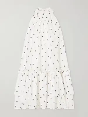 Aje Amily Tiered Polka-dot Lyocell-blend Mini Dress - White