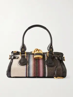 Chloé Paddington Leather-trimmed Striped Tweed Shoulder Bag