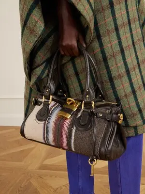 Chloé Paddington Leather-trimmed Striped Tweed Shoulder Bag