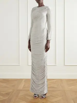 MARMAR HALIM Cape-effect Plissé Crepe De Chine Gown