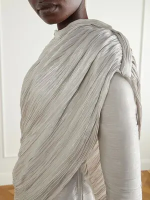 MARMAR HALIM Cape-effect Plissé Crepe De Chine Gown