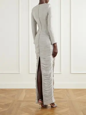 MARMAR HALIM Cape-effect Plissé Crepe De Chine Gown
