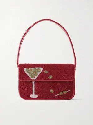 Staud Tommy Bead-embellished Shoulder Bag - Red