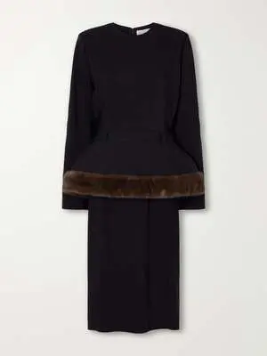 Stella McCartney Plush-trimmed Belted Crepe Midi Dress