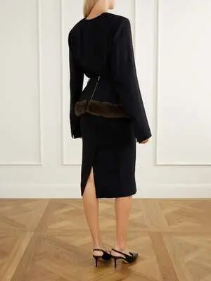 Stella McCartney Plush-trimmed Belted Crepe Midi Dress