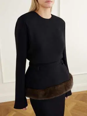 Stella McCartney Plush-trimmed Belted Crepe Midi Dress