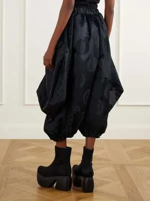 Comme Des Garçons Gathered Cropped Satin-jacquard Wide-leg Pants