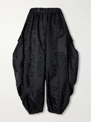 Comme Des Garçons Gathered Cropped Satin-jacquard Wide-leg Pants - Black