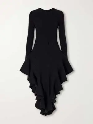 Alaïa Ruffled Ribbed Wool-blend Midi Dress