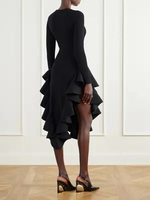 Alaïa Ruffled Ribbed Wool-blend Midi Dress