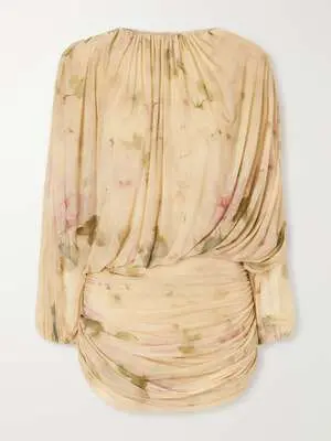 Magda Butrym Gathered Floral-print Georgette Midi Dress