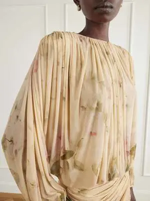 Magda Butrym Gathered Floral-print Georgette Midi Dress