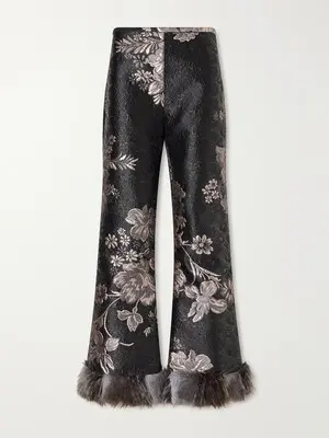 Anna Sui Plush-trimmed Arcadia Brocade Flared Pants