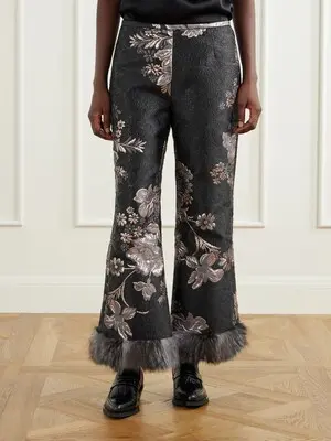 Anna Sui Plush-trimmed Arcadia Brocade Flared Pants