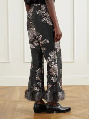 Anna Sui Plush-trimmed Arcadia Brocade Flared Pants