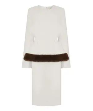 Stella McCartney Plush-trimmed Crepe Midi Dress Neutrals