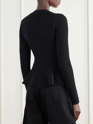 Alaïa Ribbed Wool-blend Peplum Sweater - Black