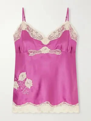 Anna Sui Lace-trimmed Satin Cami - Pink