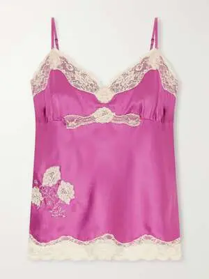 Anna Sui Lace-trimmed Satin Cami - Violet