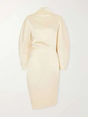 Khaite Harlin Draped Satin Ramie-blend Midi Dress - Ivory