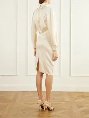 Khaite Harlin Draped Satin Turtleneck Midi Dress - Neutrals