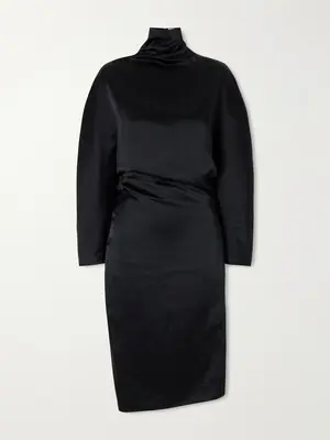 Khaite Harlin Draped Ramie-blend Satin Knee-length Dress