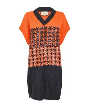 Gucci Colorblock Houndstooth Sequin Knit Mini Dress - No