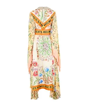 Gucci Floralslogan Print Asymmetric Midi Dress