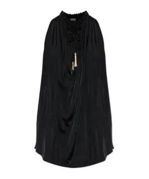 Balmain Flowy Pleated Knit Top - Black
