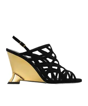 Balmain Cutout Wedge Heeled Sandals - Black